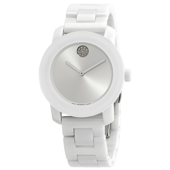 Movado Bold Ceramic Quartz Silver And White Museum Dial Ladies Watch ...