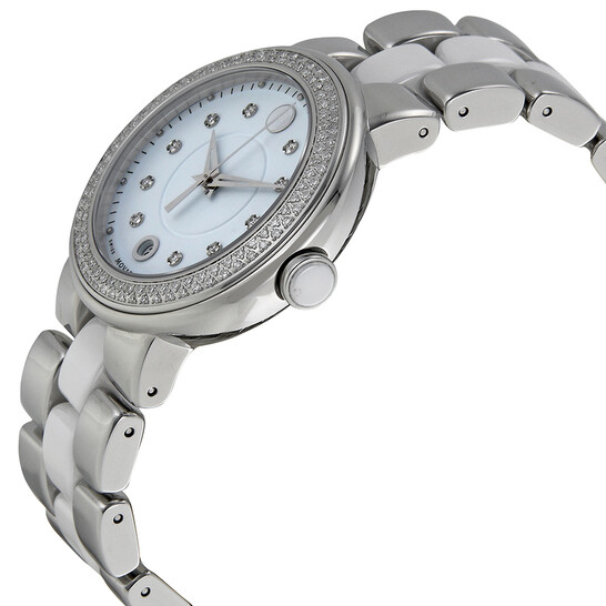 Movado Cerena Diamond White Ceramic and Stainless Steel Ladies Watch ...