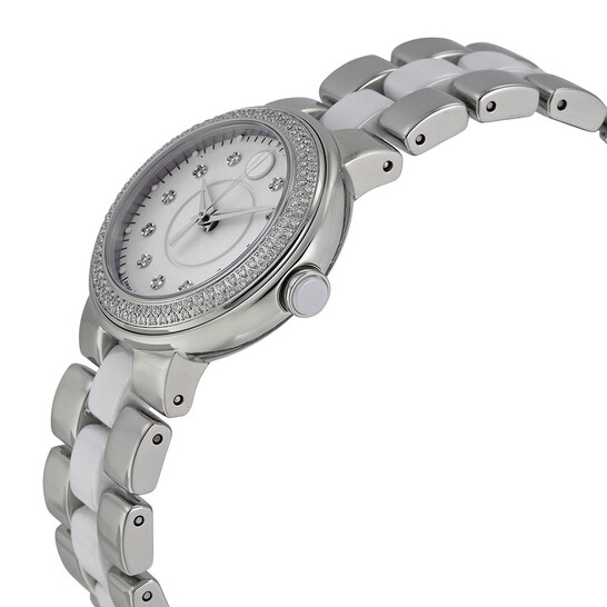 Movado Cerena Silver Dial Stainless Steel White Ceramic Ladies Watch ...