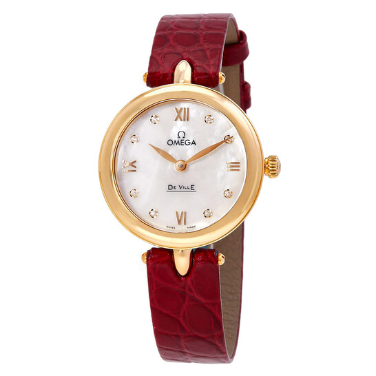 Omega De Ville Prestige Dewdrop Mother of Pearl Diamond Dial 18K Gold Ladies Watch 424.53.27.60 ...