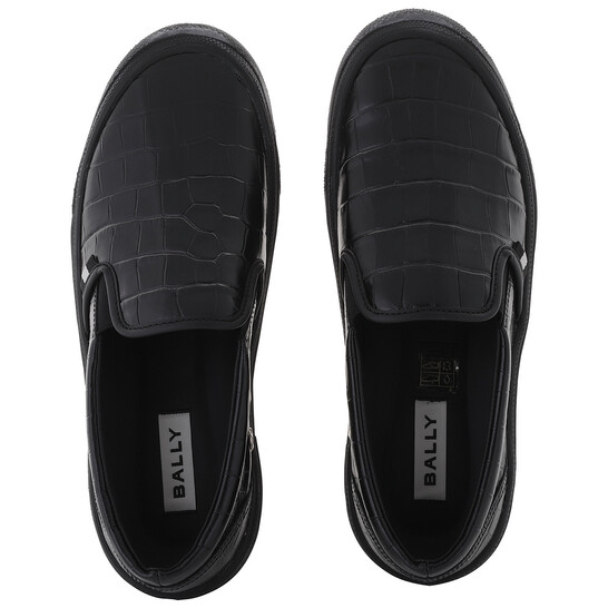 Bally Open Box - Bally Black Leory-Croc Embossed Slip-On Sneakers ...