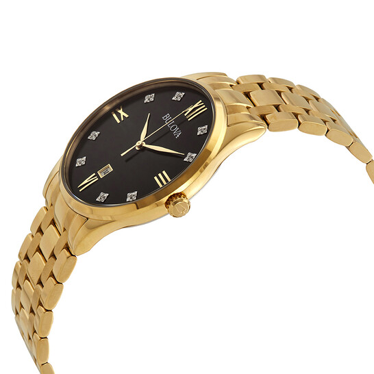 Bulova Open Box - Bulova Diamond Black Dial Men's Watch 97D108 ...