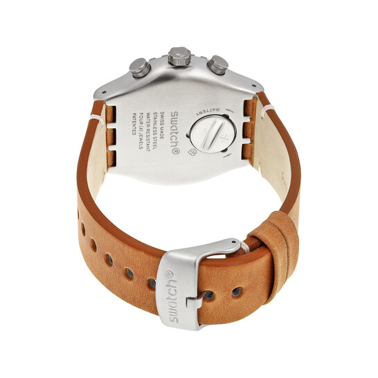 Swatch Open Box - Swatch Disorderly Chronograph Black Dial Tan Leather ...