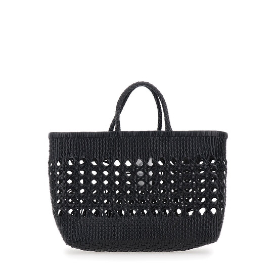 OSOI Biscuit Tote Black Handbag With Double Round Handles And Braided ...