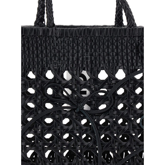 OSOI Biscuit Tote Black Handbag With Double Round Handles And Braided ...