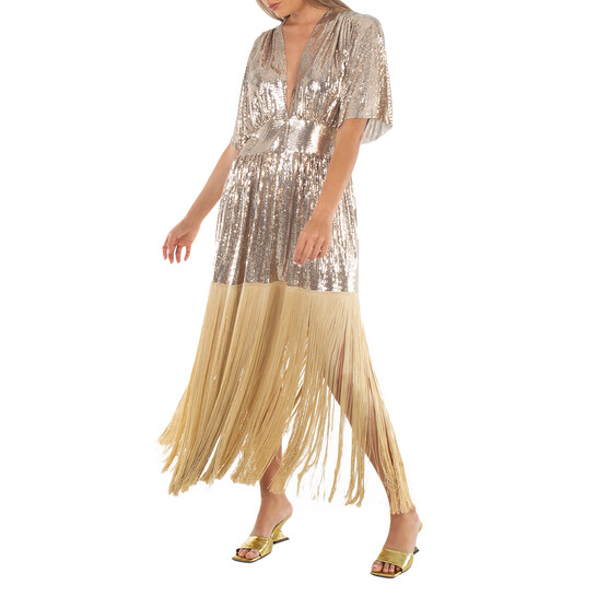 Rabanne Paco Rabanne Fringe Detail Kaftan Mesh Dress, Brand Size 36 (US ...