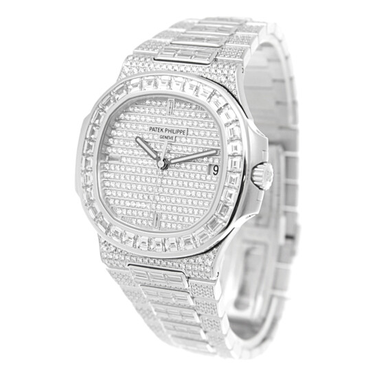 Patek Philippe Nautilus Automatic Diamond Silver Dial Watch 5719-10G ...