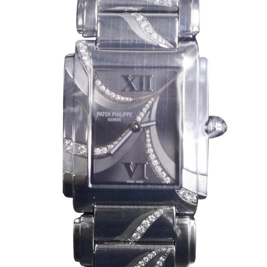 Patek Philippe Twenty~4 Hand Engraved Diamond Case and Bracelet Grey Dial Ladies Watch 4910-53G ...