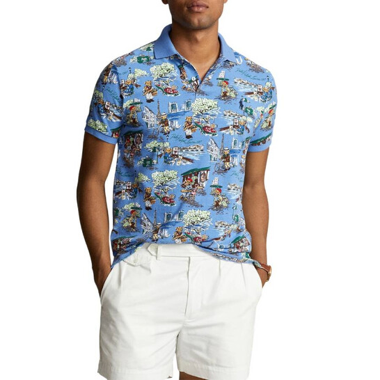 Polo Ralph Lauren Paris-Print Mesh Polo Shirt, Size Medium 710935221001 ...