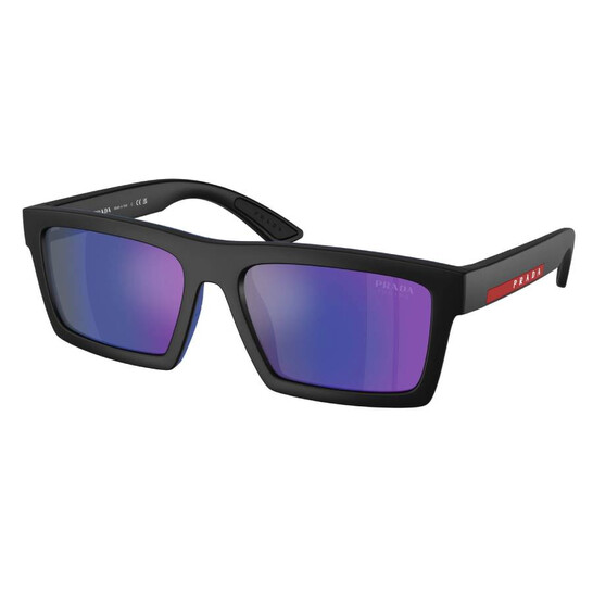 Prada Linea Rossa Dark Blue Mirror Violet Rectangular Men's Sunglasses ...