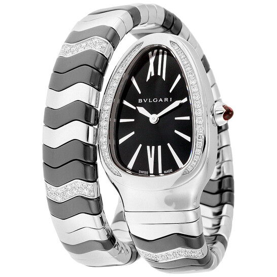 Bvlgari Pre-owned Bvlgari Serpenti Spiga Diamond Black Lacquered Dial ...