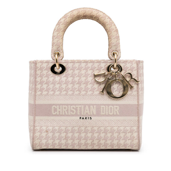 Dior Pre-owned Dior Medium Embroidered Canvas Houndstooth Lady D Lite ...