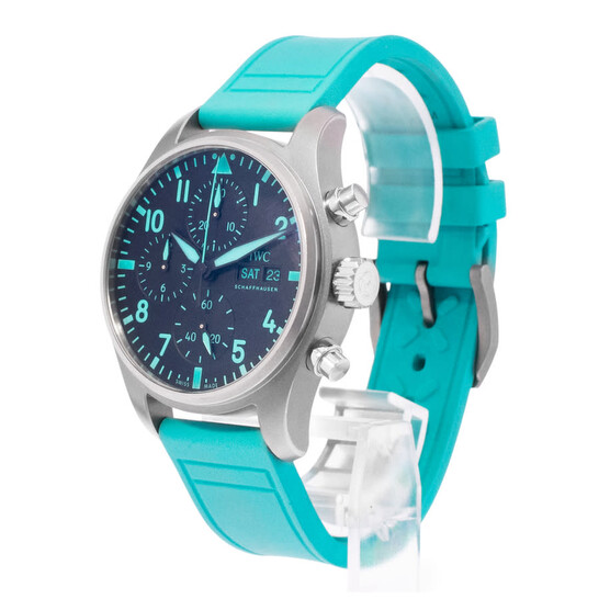 IWC Pre-owned IWC Pilot Chronograph Black and Turquoise Dial Men's ...