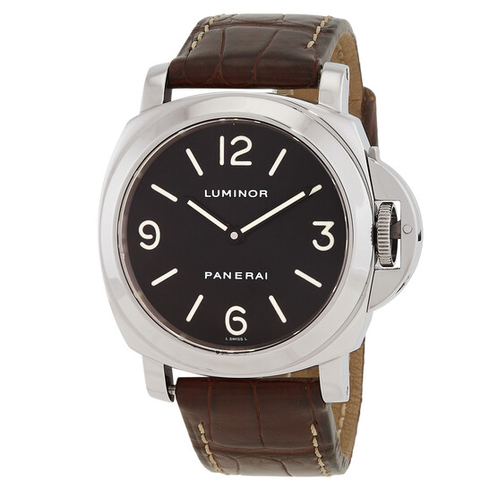 Panerai Pre-owned Panerai Luminor Base Black Dial Brown Leather Men's ...