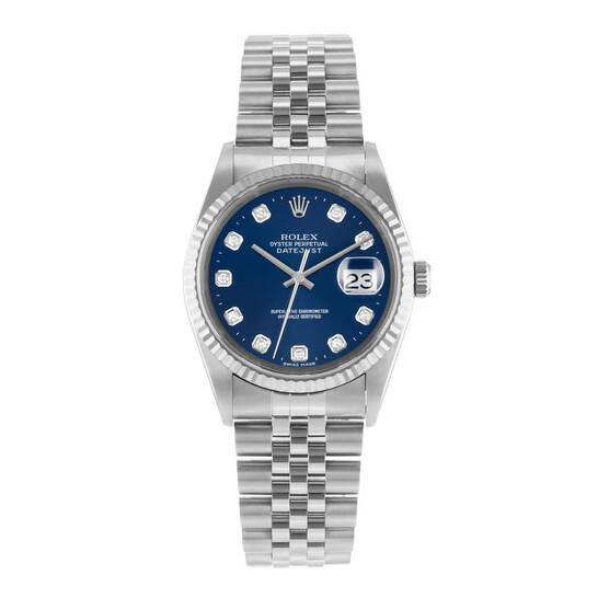 Rolex Pre-owned Rolex Datejust 36 Automatic Chronometer Diamond Blue Dial Men's Watch 16234 BLDJ ...