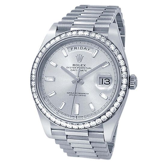 Rolex Pre-owned Rolex Day Date 40 Automatic Chronometer Diamond Silver ...