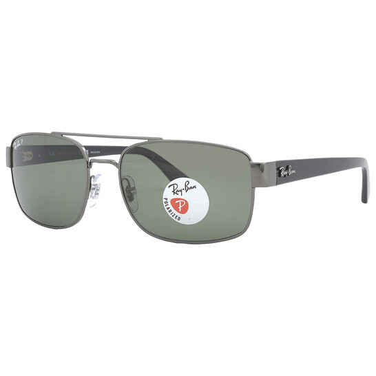 Ray-Ban Green Polarized Rectangular Men's Sunglasses RB3687 004/58 58 ...