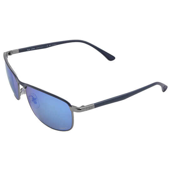Ray-Ban Polarized Gray Mirrored Blue Rectangular Unisex Sunglasses ...