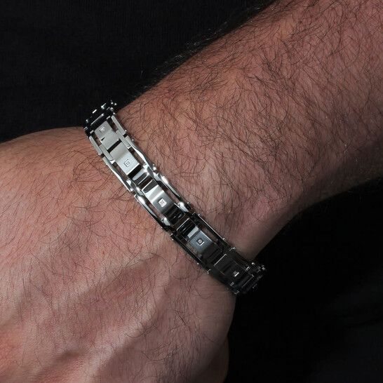 Robert Alton 1/20CTW Diamond Stainless Steel Sloped Men's Link Bracelet ...