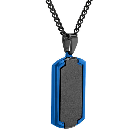 Robert Alton Stainless Steel Satin Finish Black and Blue Men's Dog Tag ...