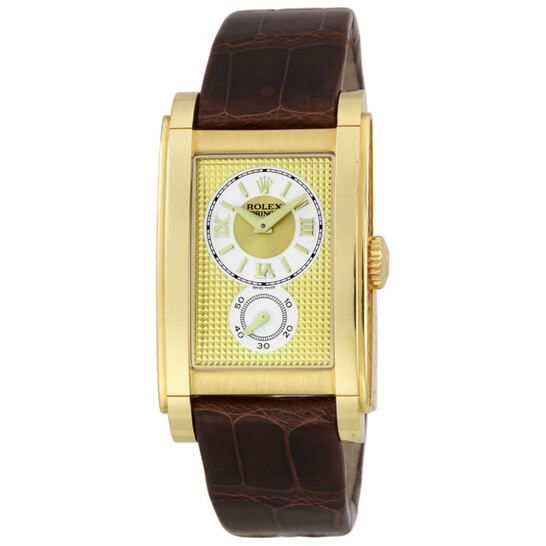 Rolex Cellini Prince Champagne Dial Leather Strap Men's Watch 54408 ...