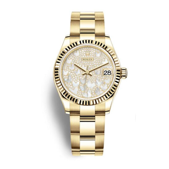 Rolex Datejust 31 Mother of Pearl Butterfly Diamond Pave Ladies 18kt ...