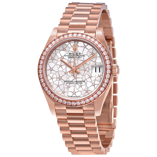 Rolex Datejust 31 Silver Floral Motif Diamond Dial Ladies 18kt Everose ...