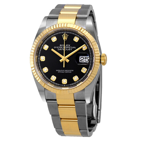 Rolex Datejust 36 Black Diamond Dial Men's Stainless Steel and 18kt ...