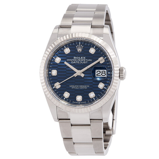 Rolex Datejust 36 Bright Blue Fluted-Motif Diamond Dial Automatic Men's ...