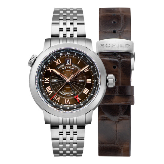 Schild Heinrich World Time GMT Automatic Brown Dial Men's Watch SC-1004 ...