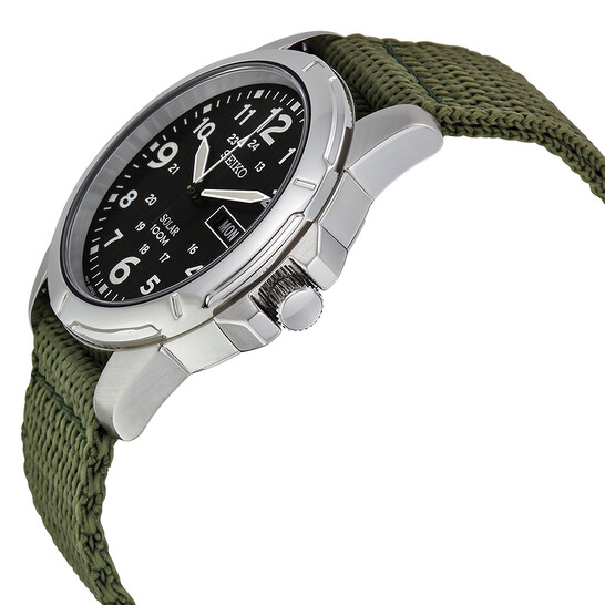 Seiko Black Dial Green Nylon Solar Quartz Men's Watch SNE095P2 ...