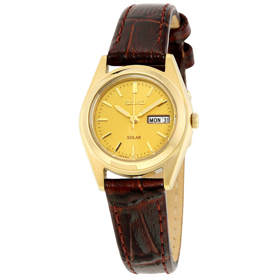 Seiko Core Champagne Dial Brown Leather Ladies Watch SUT120 029665169891 - Watches, Stainless ...