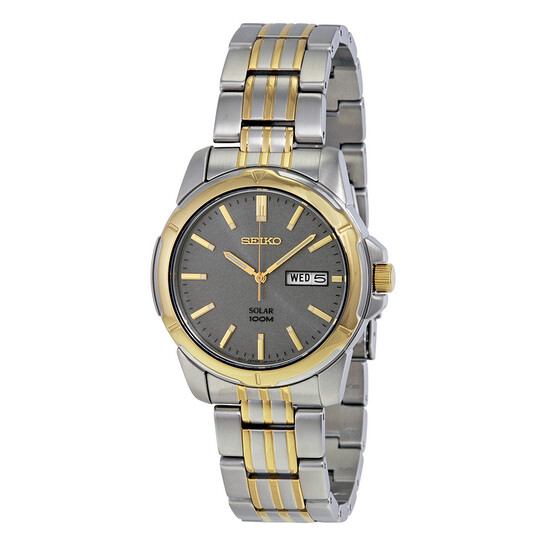 Seiko Solar Gray Dial Two-tone Men's Watch SNE098 029665154972 ...