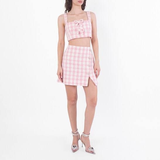 Self Portrait Self-Portrait Pink Check Boucle Crop Top, Brand Size 6 ...
