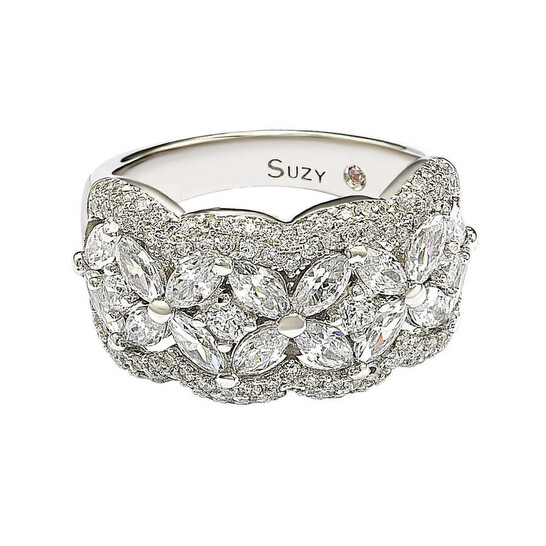 Suzy Levian Sterling Silver White Cubic Zirconia Flower Ring SZ16R5141S ...
