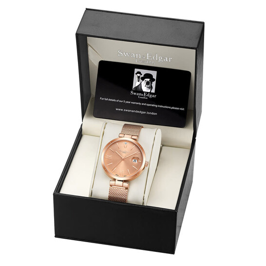 Swan & Edgar Pastel Automatic Rose Gold Dial Ladies Watch SEL002 ...
