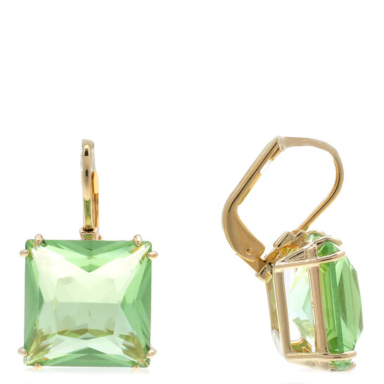 Swarovski Millenia Green Gold-Tone Plated Square Cut Drop Earrings ...