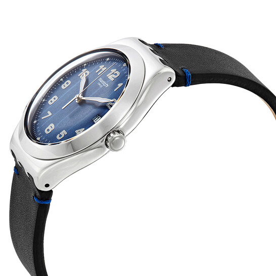 Swatch Cotes Blue Blue Dial Black Leather Men's Watch YWS438 ...