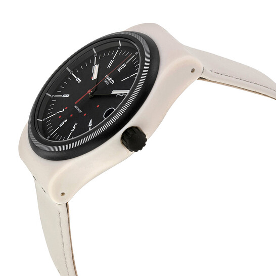 Swatch Sistem Automatic Black Dial Cream Leather Men's Watch SUTM400 ...