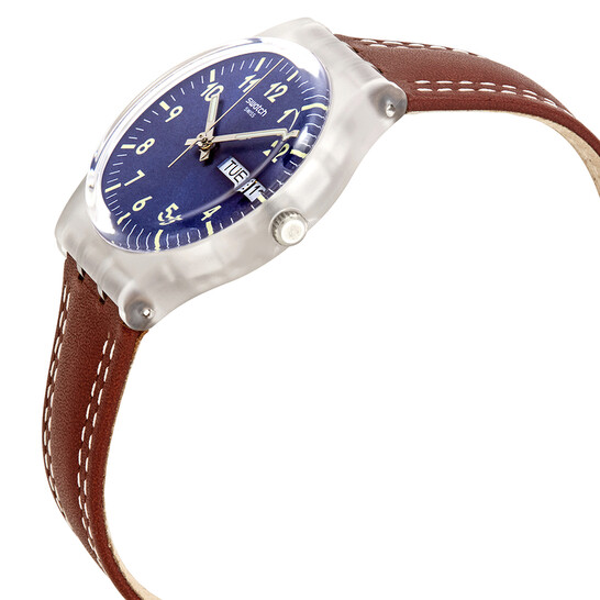 Swatch Windy Dune Blue Dial Brown Leather Ladies Watch GE709 ...