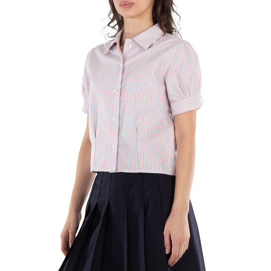 Thom Browne Short Sleeve Stripe Oxford Blouse, Brand Size 38 (US Size 2) FLL138A 00098 960 ...