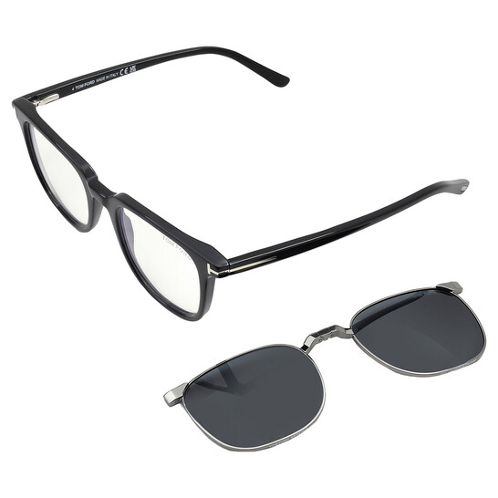 Tom Ford Blue Light Block with Grey Clip-On Square Men's Eyeglasses ...