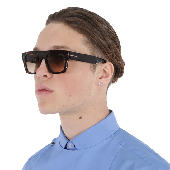 Tom Ford Fausto Gradient Brown Browline Men's Sunglasses FT0711 52F 53 ...