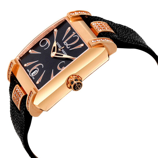 Ulysse Nardin Caprice Black Dial 18kt Rose Gold Diamond Black Alligator ...