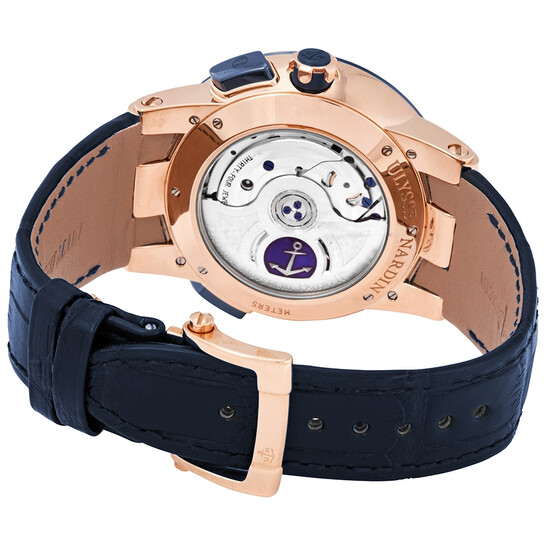Ulysse Nardin El Toro GMT Silver Dial 18kt Rose Gold Blue Leather Men's ...