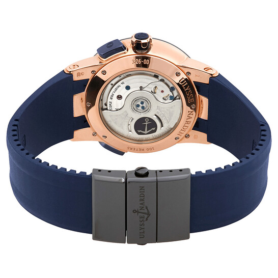 Ulysse Nardin El Toro GMT Silver Dial 18kt Rose Gold Blue Rubber Men's ...
