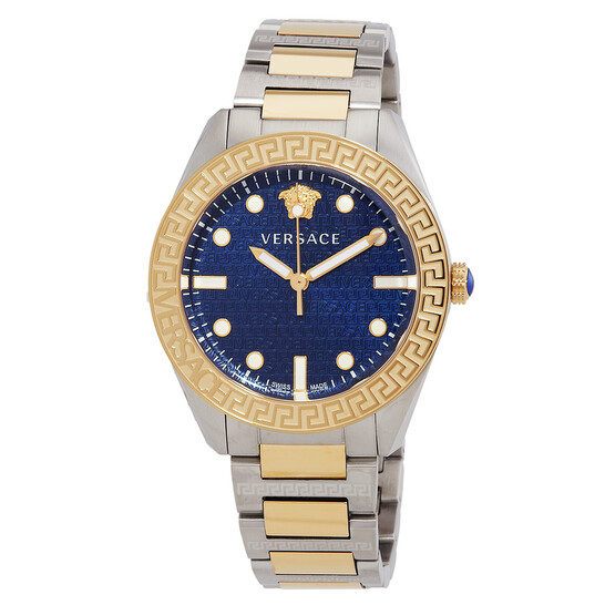Versace Greca Dome Quartz Blue Dial Two-Tone Men's Watch VE2T00422 ...