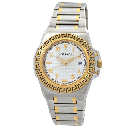 Versace Greca Reaction Quartz White Dial Two-Tone Men's Watch VE3I00422 ...