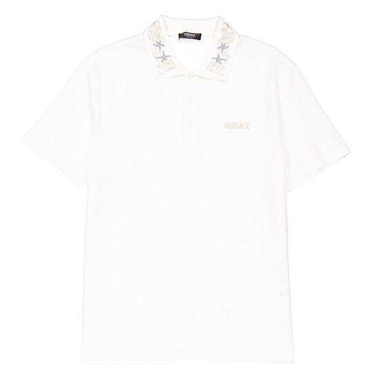 Versace Greca-Collar Polo Shirt, Size Large 1013906-1A11277-WHITE ...