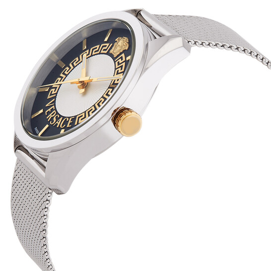 Versace New V Circle Quartz Men's Black Guilloche Dial Watch VE8A00324 ...